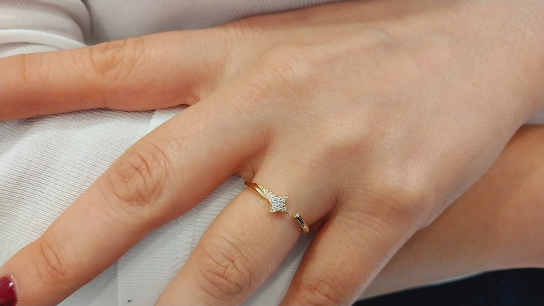14k Gold Falling Star Shape Ring Diamond Star Ring 18k Gold Super Star ...