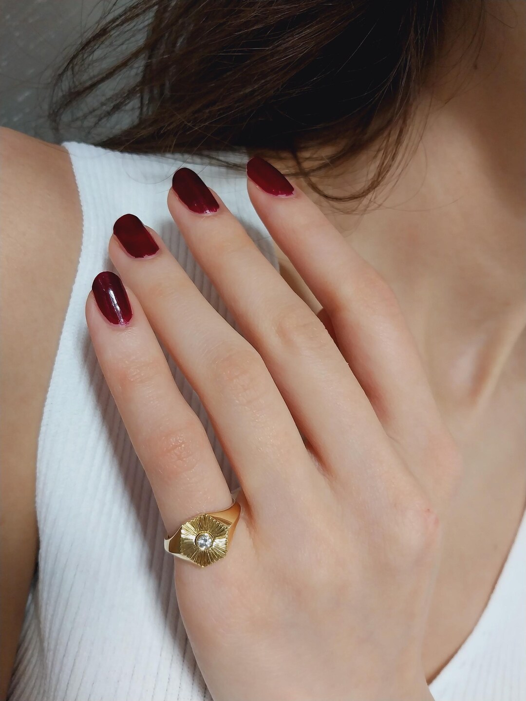 Elegant 18K Gold Pentagon Diamond Ring Sparkling Diamond 14K Gold Pinky ...