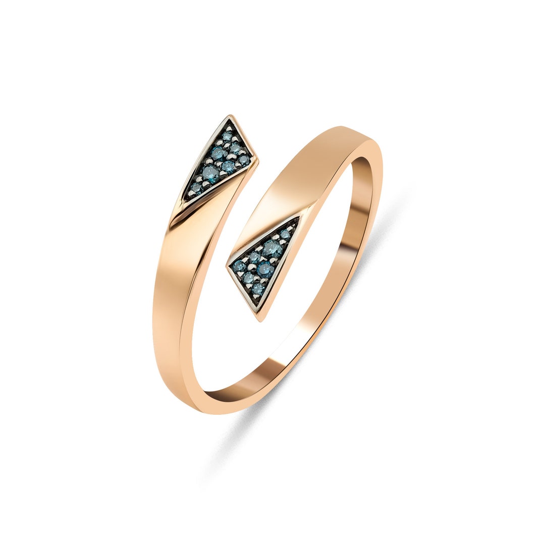 14K Gold Blue Diamond Ring | Elegant Striking Design | 18K Gold Cross ...