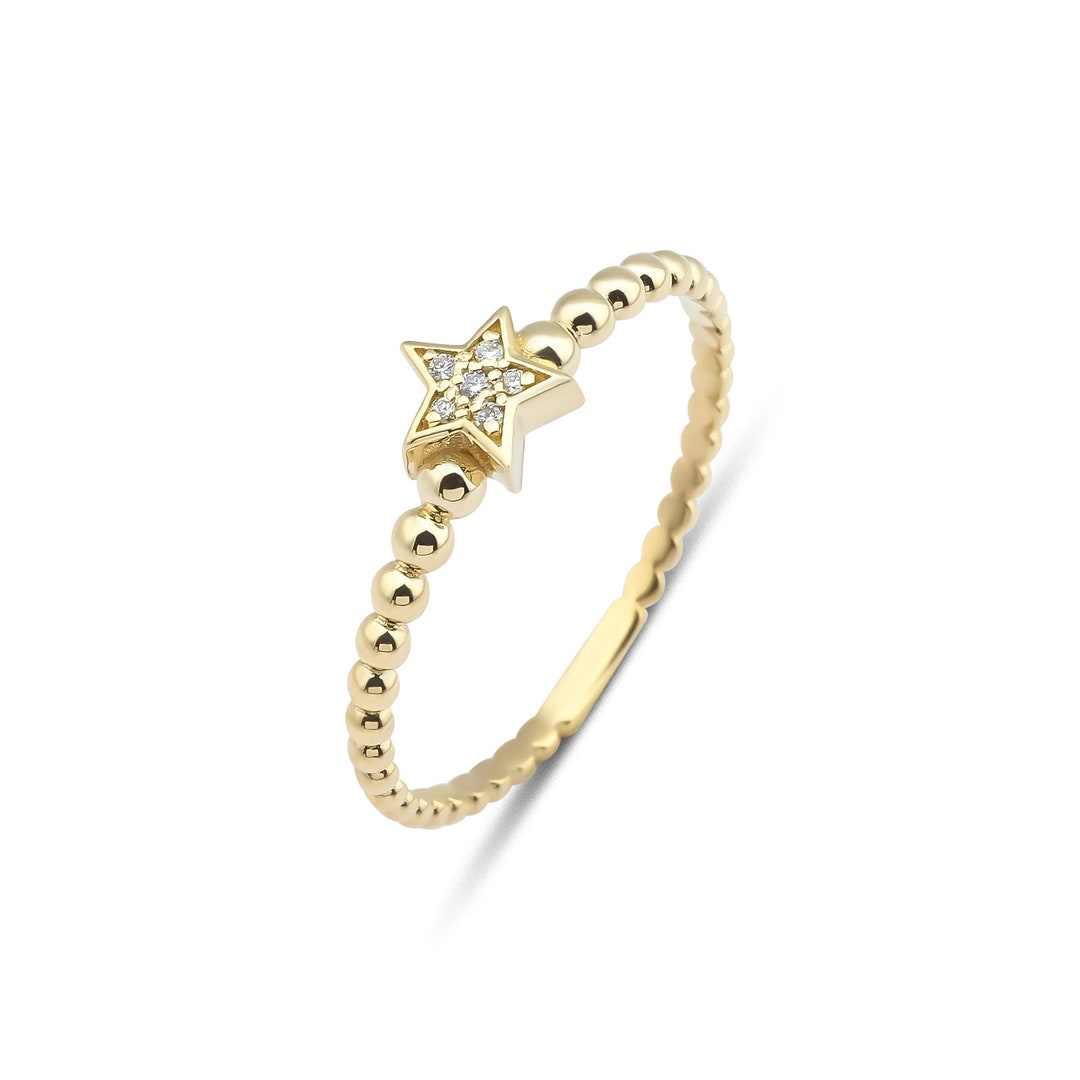 14K Gold Star Shaped Ring With Diamonds | 18K Gold Star Motif Diamond ...