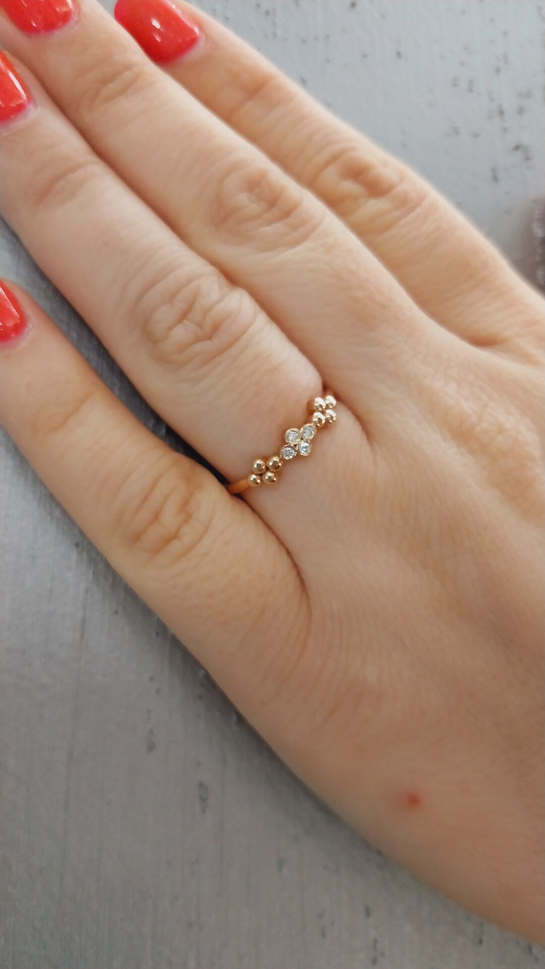 14K Gold Flower Statement Ring With Diamonds | Handmade 18K Gold Anniversary Ring With Diamonds ...