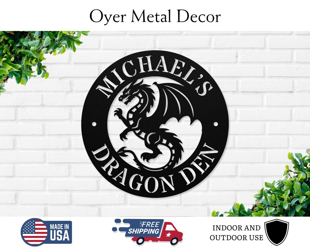 Personalized Dragon Monogram Sign, Custom Dragon Metal Art ...