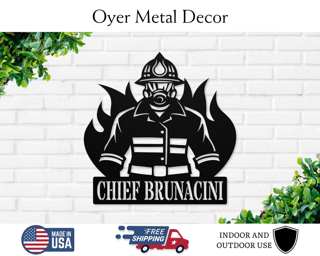 Custom Firefighter Monogram Metal Sign, Personalized Metal Fire ...