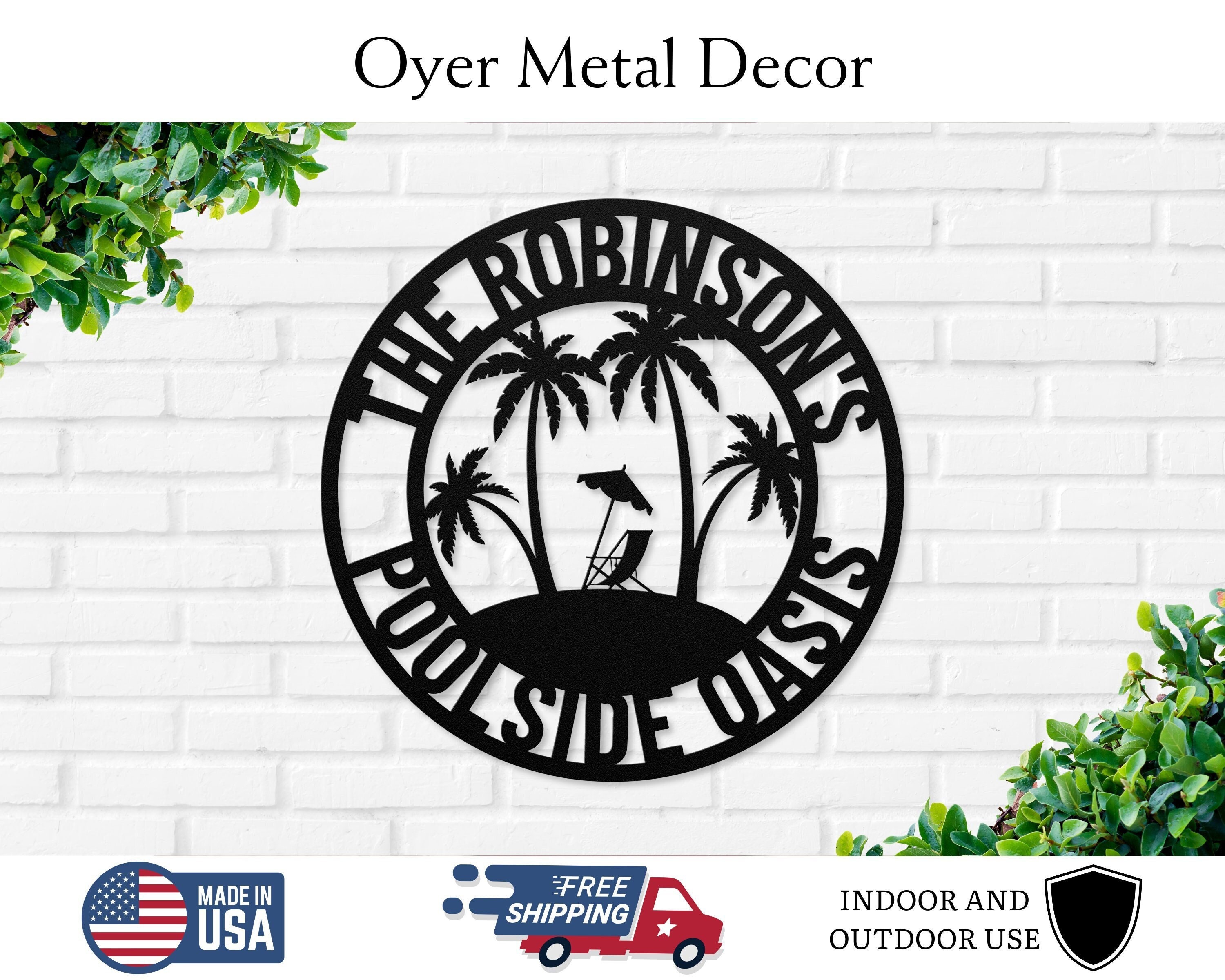 Personalized Family Poolside Metal Sign, Custom Pool Sign, Tropical ...