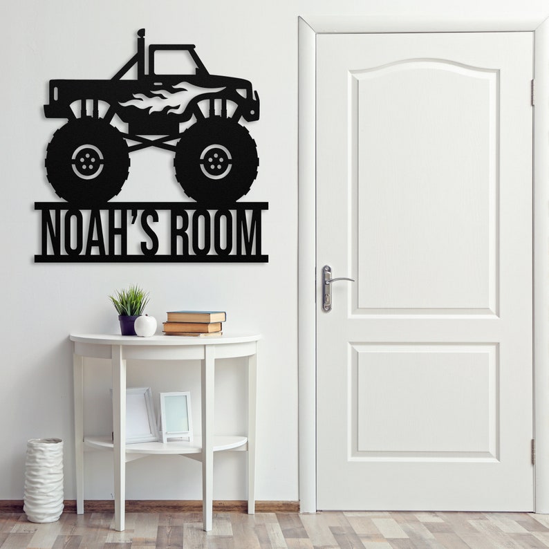 Custom Monster Truck Sign, Metal Monster Truck Personalized Sign, Kids ...