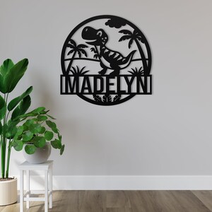 Personalized T Rex Dinosaur Name Sign, Metal Wall Art, Custom Dinosaur ...