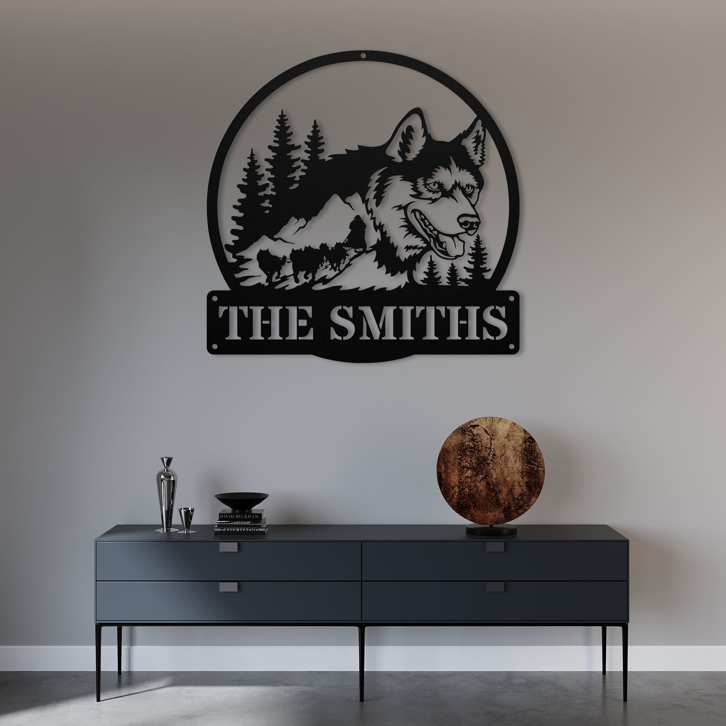 Custom Sled Dog Racing Monogram, Metal Husky Sign Decoration ...