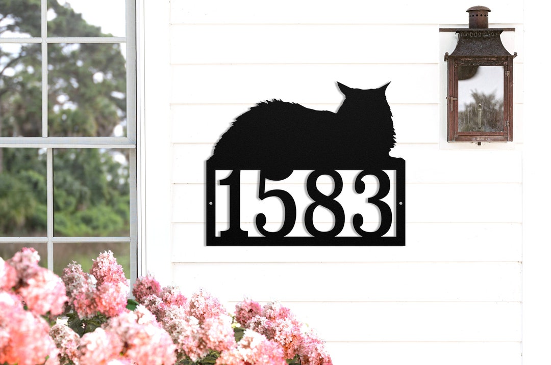 Cat Metal House Numbers Sign, Personalized Cat Address Plaque, Custom ...