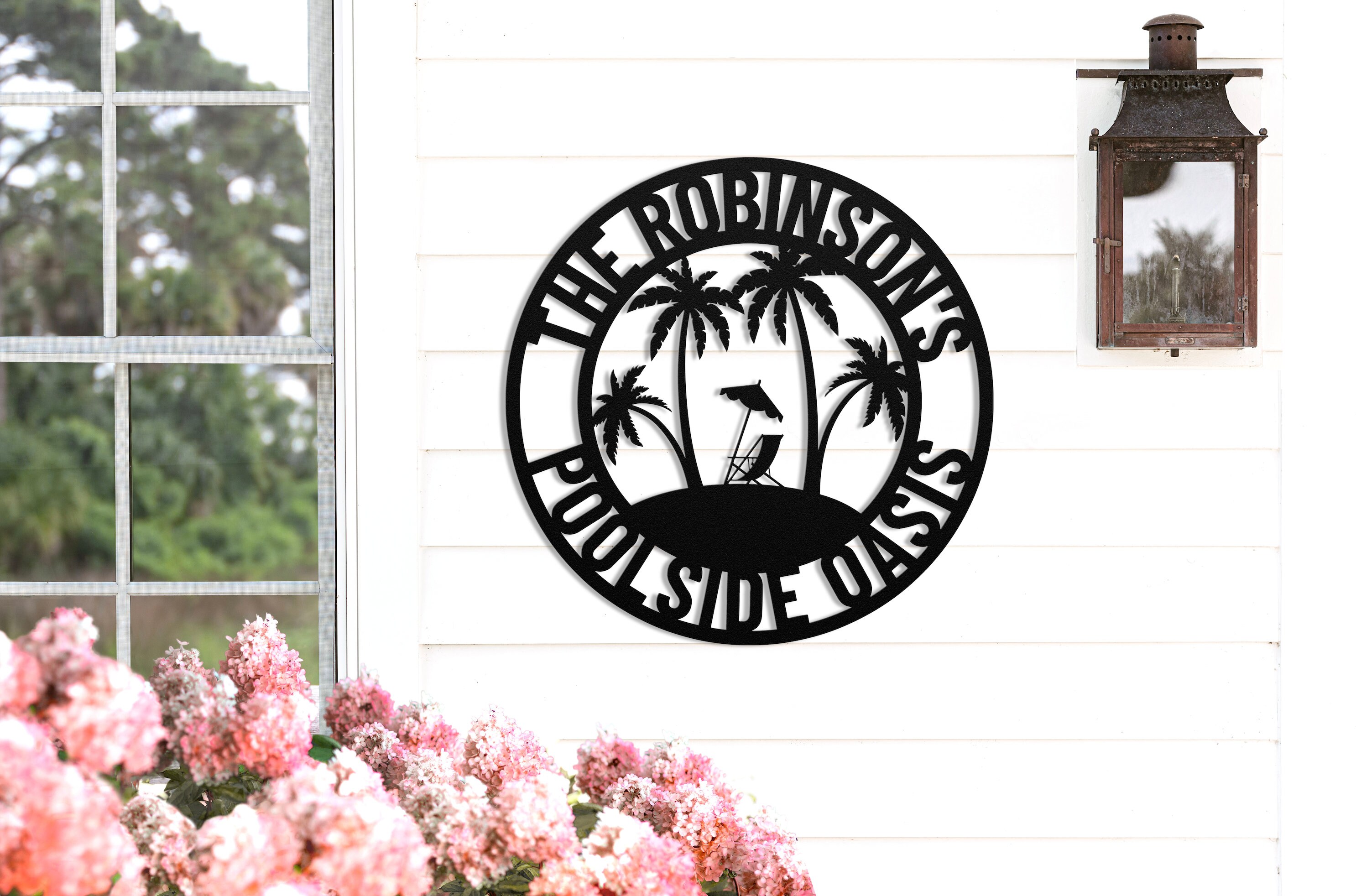 Personalized Family Poolside Metal Sign, Custom Pool Sign, Tropical ...