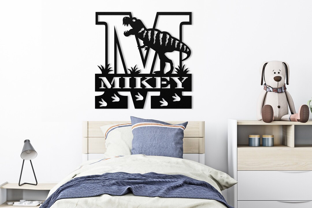 Personalized Name T Rex Metal Monogram Sign, Dinosaur Kids Name Sign ...
