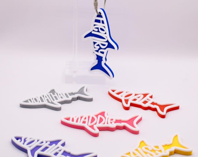 Shark Personalized Name Tag, School Backpack Tag, Blue Shark Snap Tab ...