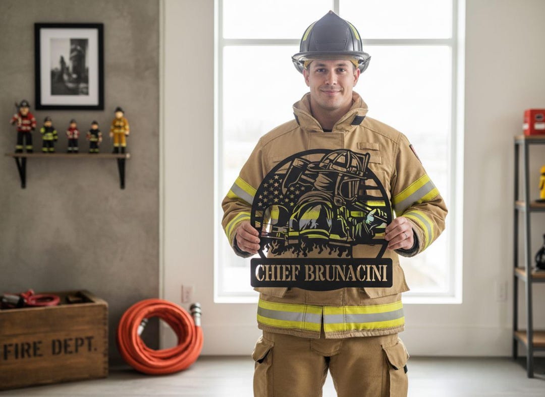 Custom Firefighter Monogram Metal Sign, Personalized Metal Fire ...