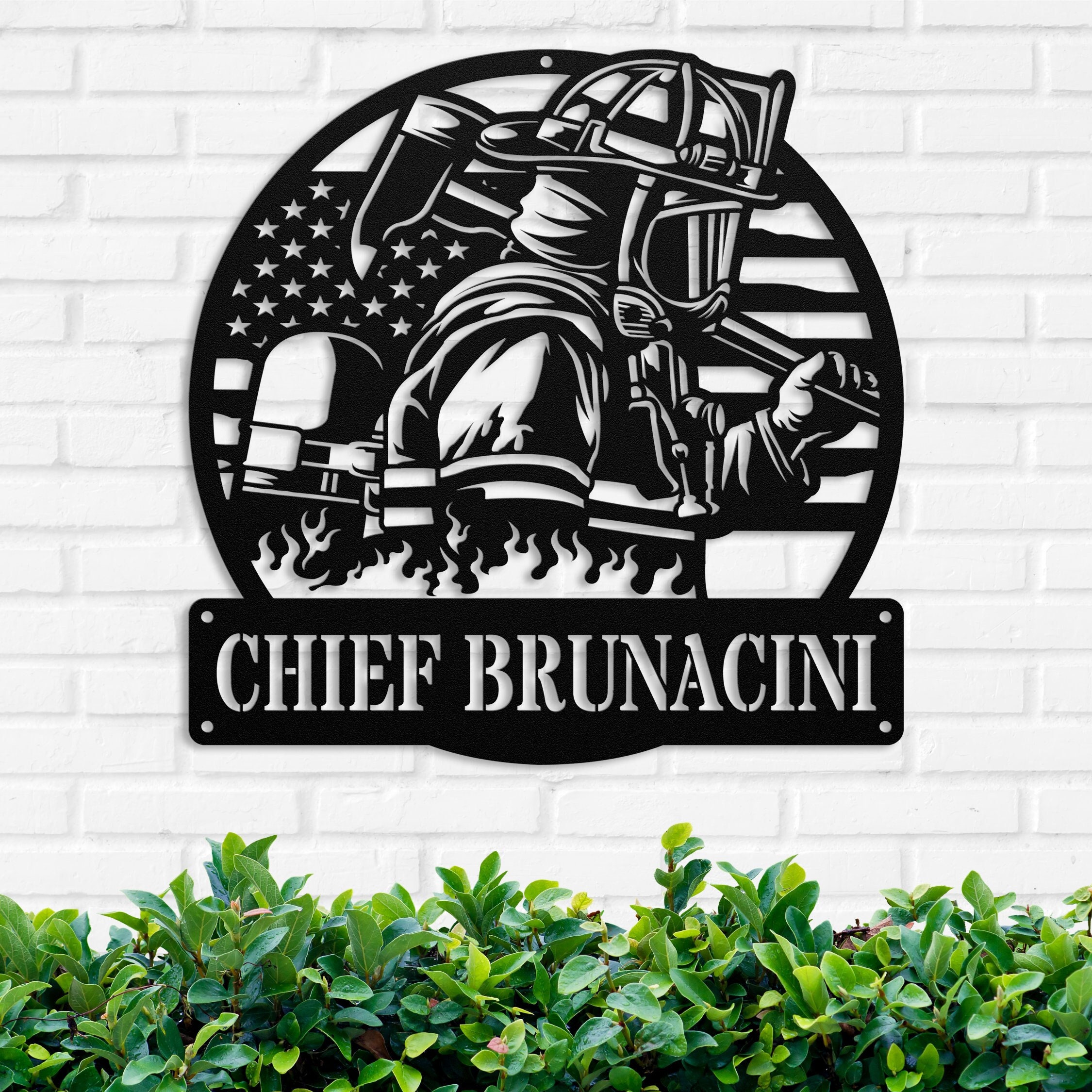 Custom Firefighter Monogram Metal Sign, Personalized Metal Fire ...