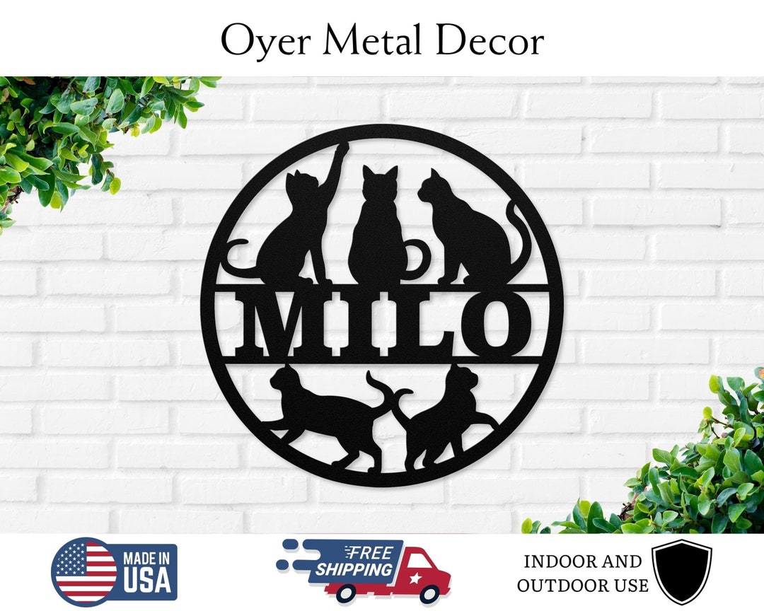 Personalized Cat Metal Sign, Custom Cat House Number Sign, Custom Cat ...