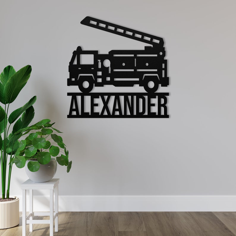 Custom Engine Fire Truck Sign, Personalized Firefighter Metal Wall Art ...