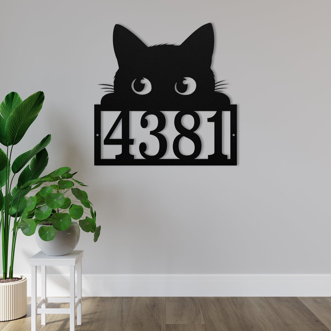 Personalized Metal House Numbers Sign, Peeking Cat Address Plaque ...
