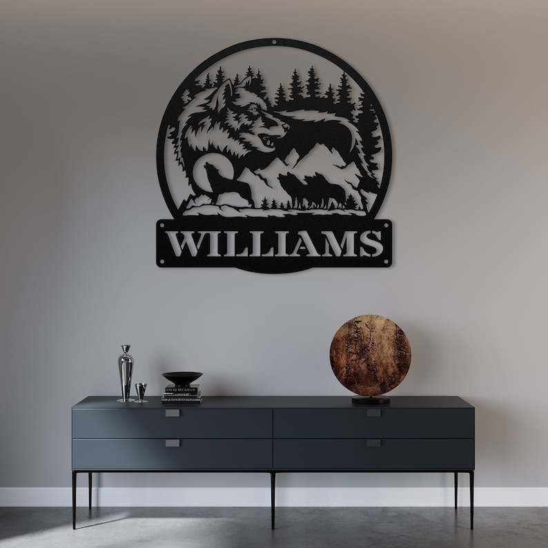 Personalized Howling Wolf Metal Sign, Wolf Monogram, Custom Wolves ...