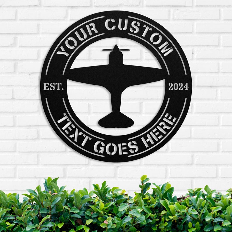Personalized Metal Airplane Hangar Sign, Custom Propeller Plane Metal ...