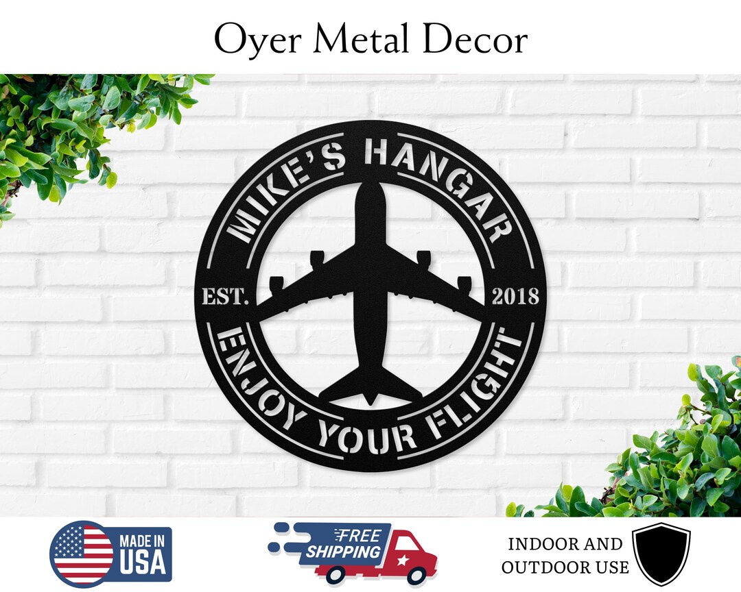 Personalized Airplane Hangar Sign, Custom Plane Decor Metal Sign, Pilot ...