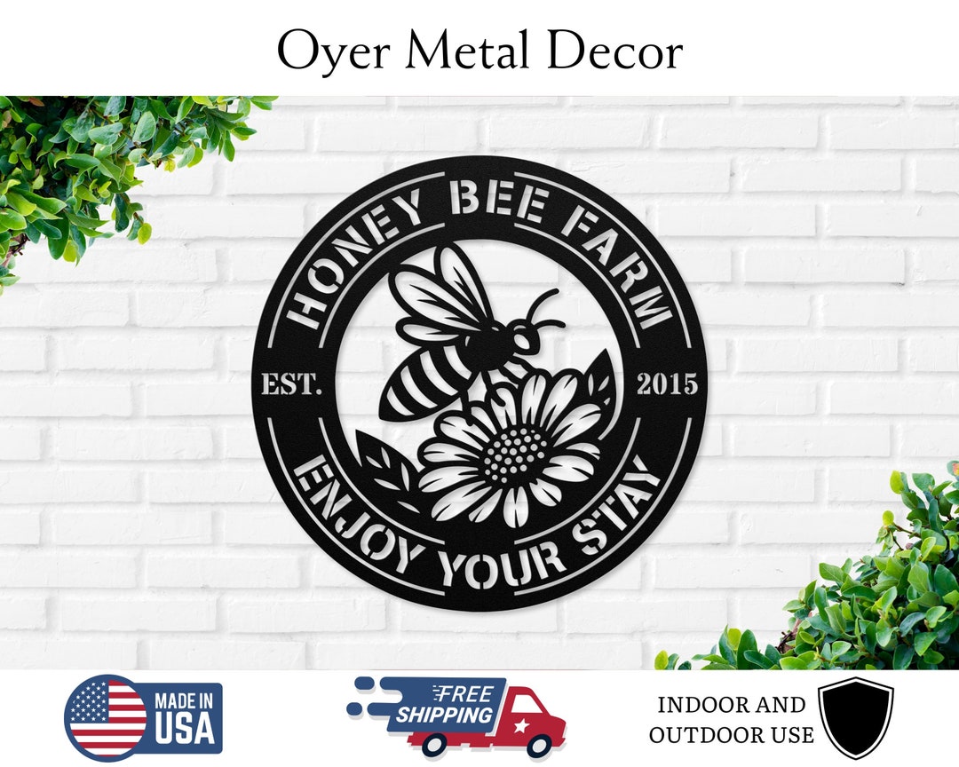 Personalized Bee Sign Metal Wall Art, Bee Keeper Decor, Apiary Sign ...
