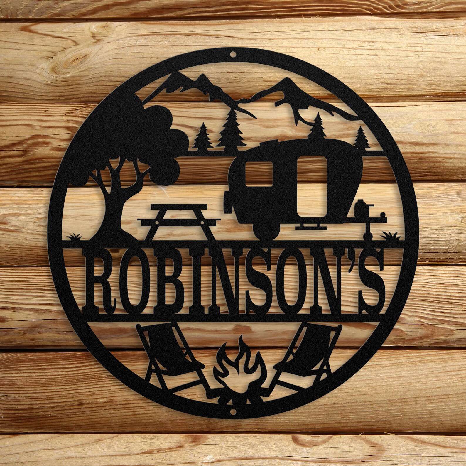 Personalized Campsite Monogram, Custom Last Name Sign, Metal Camping ...