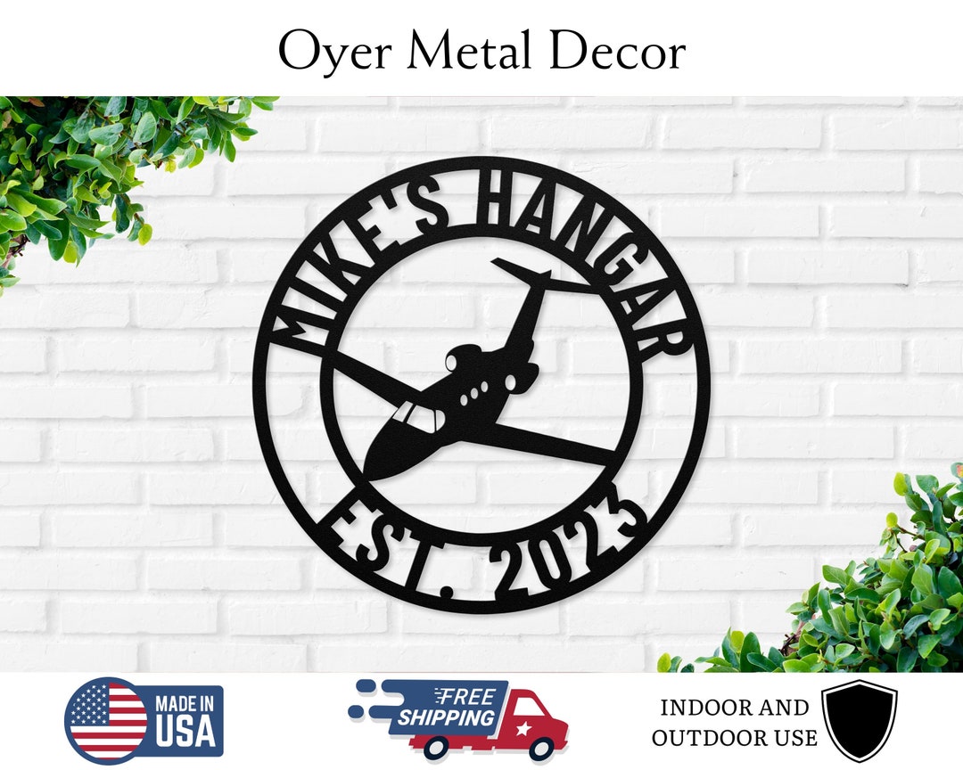 Personalized Metal Airplane Hangar Sign, Custom Plane Decor Metal Sign ...