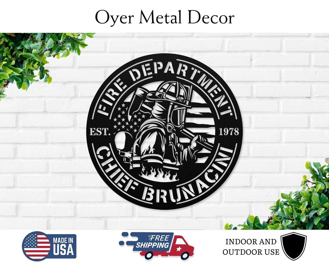 Custom Firefighter Monogram Metal Sign, Personalized Metal Fire ...