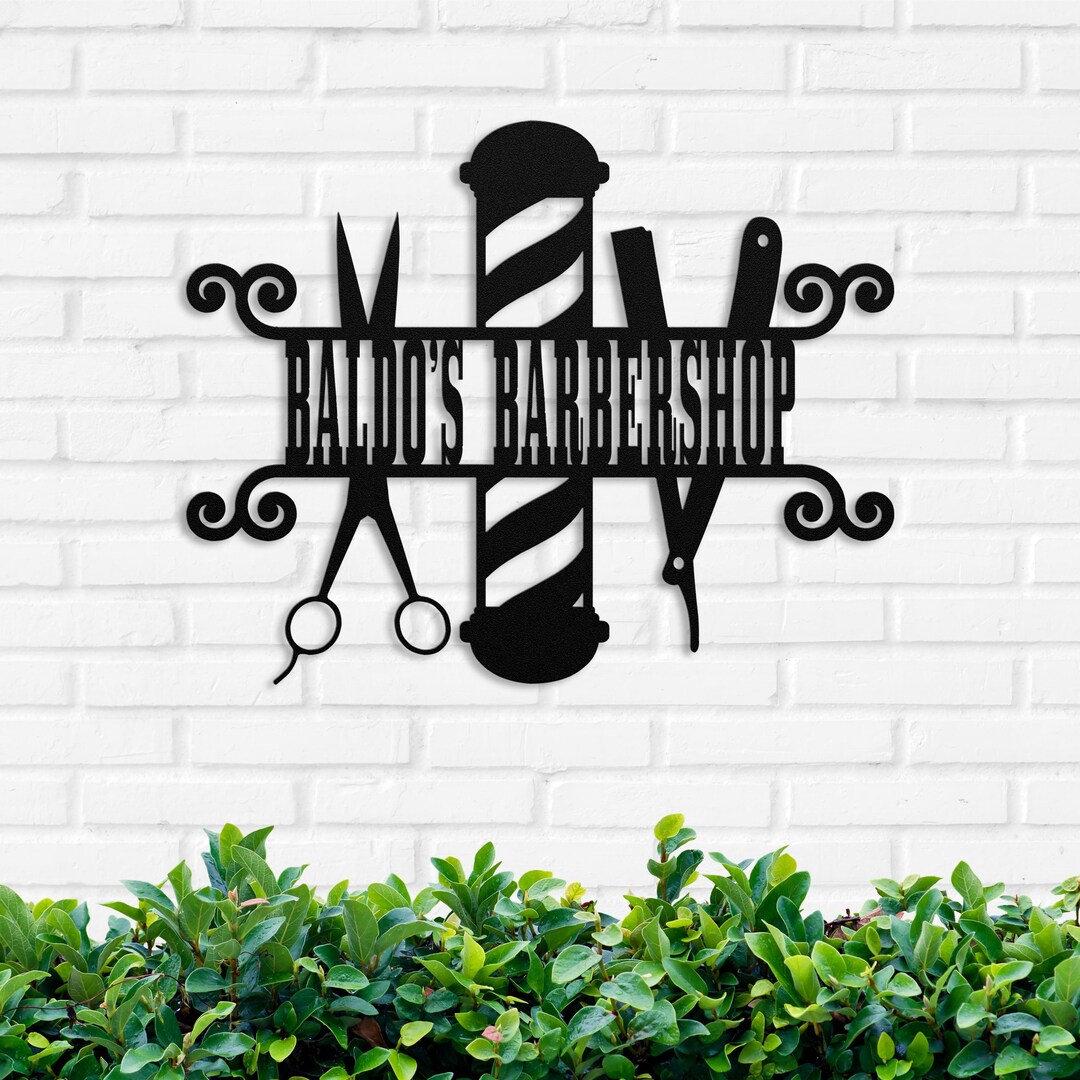 Custom Barber Shop Metal Wall Art, Personalized Hair Stylist Metal Sign ...