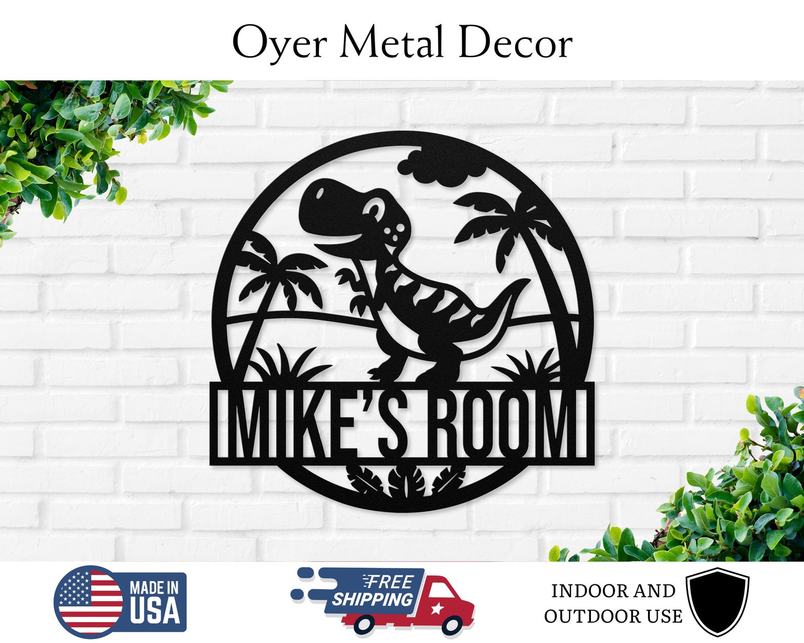 Personalized T Rex Dinosaur Name Sign, Metal Wall Art, Custom Dinosaur ...