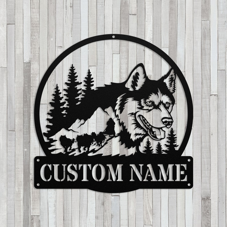 Custom Sled Dog Racing Monogram, Metal Husky Sign Decoration ...