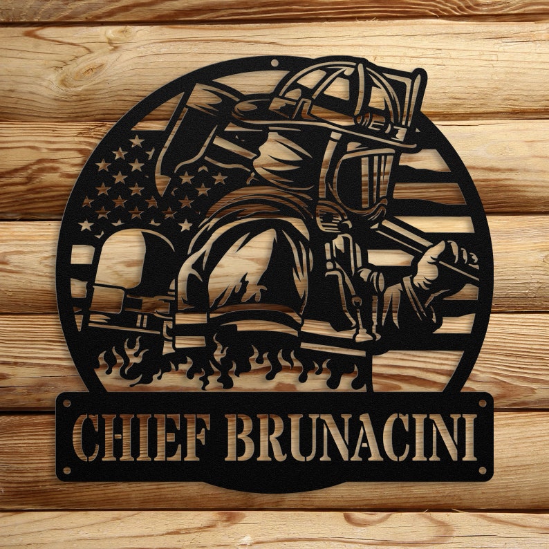 Custom Firefighter Monogram Metal Sign, Personalized Metal Fire ...