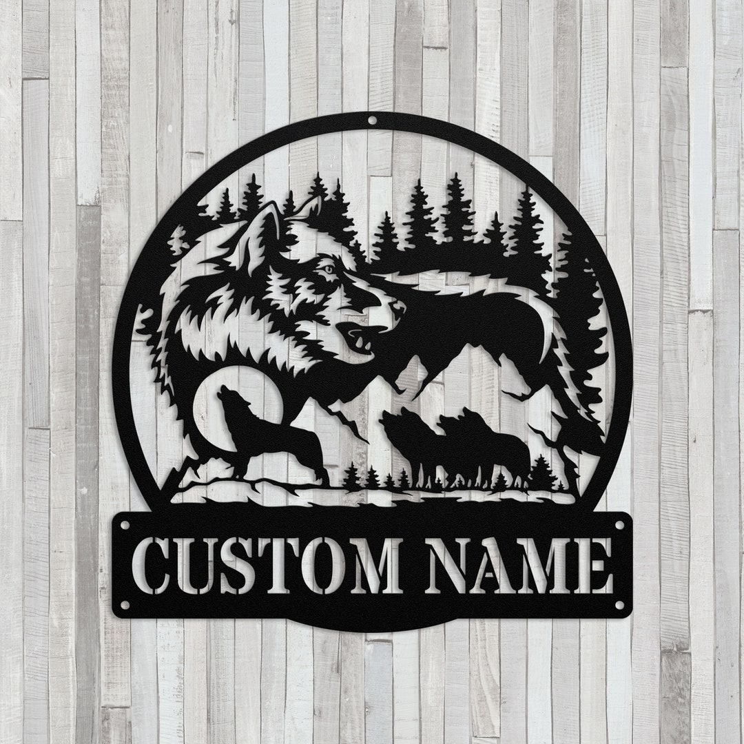 Custom Howling Wolf Metal Sign, Wolf Monogram, Personalized Wolves ...