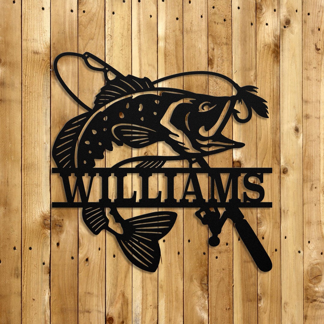 Personalized Bass Fish Name Sign, Custom Fish Metal Name Sign, Outdoor ...