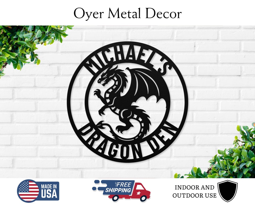 Personalized Dragon Monogram Sign, Custom Dragon Metal Art ...
