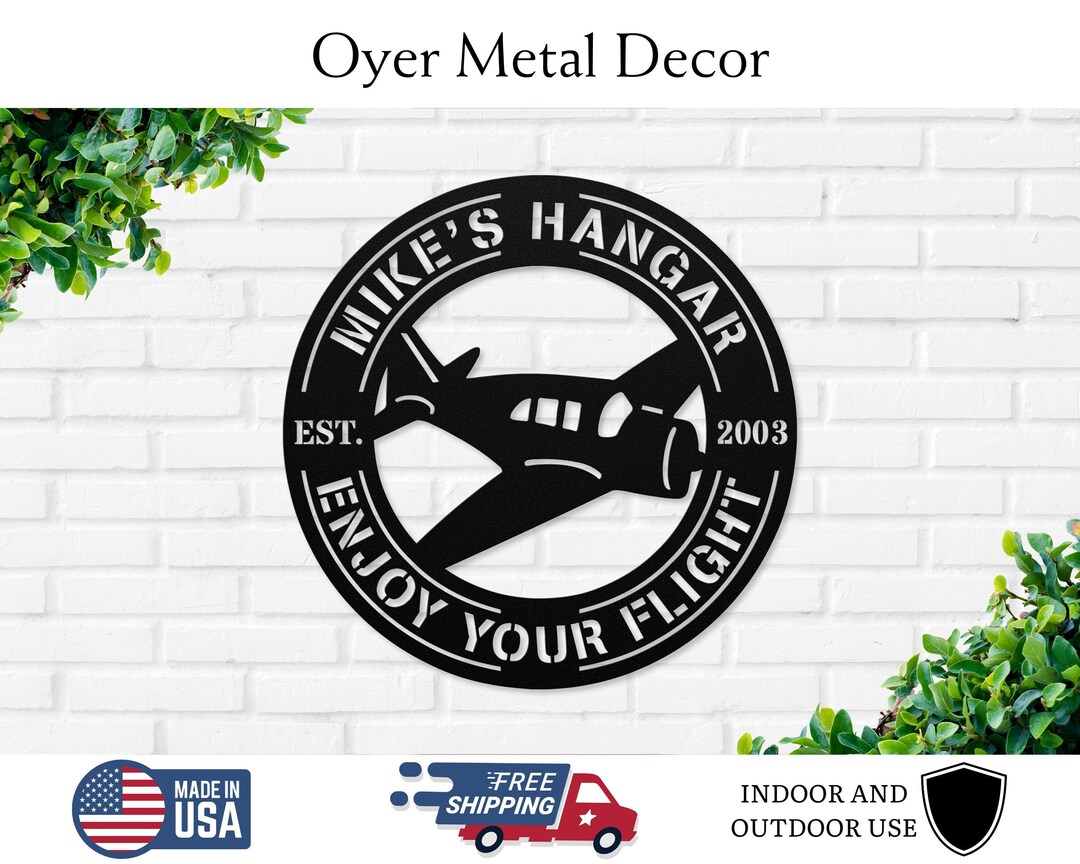 Personalized Metal Airplane Hangar Sign, Custom Propeller Plane Metal ...