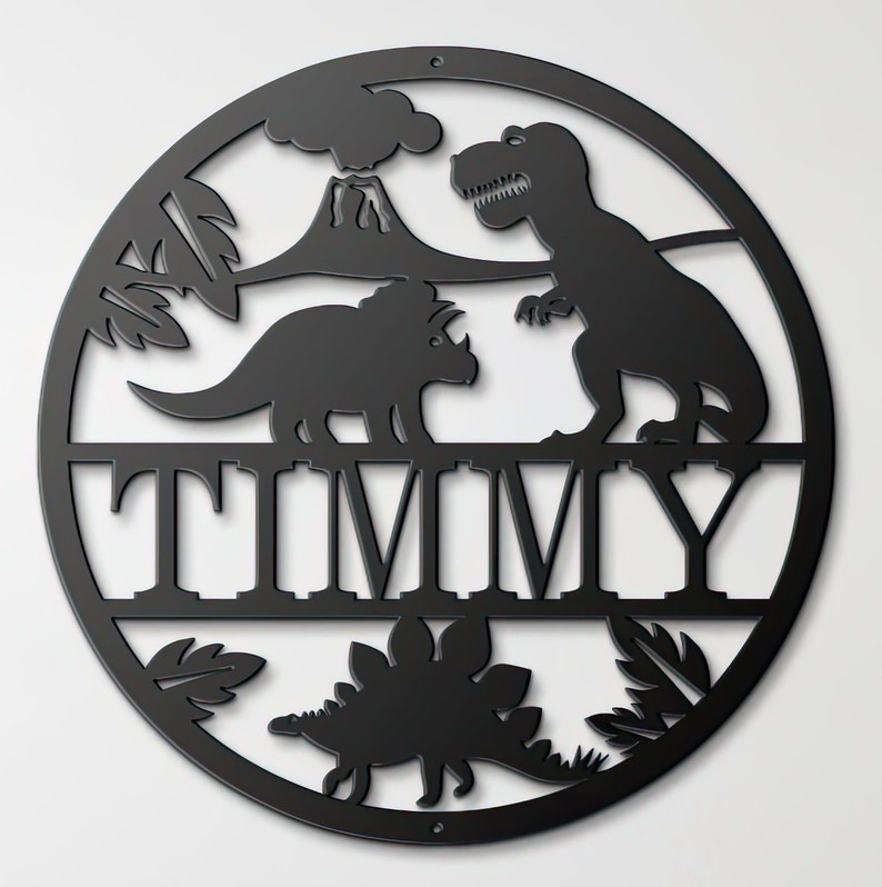 Personalized Dinosaur Name Sign, Metal Wall Art, Custom Dinosaur Metal ...