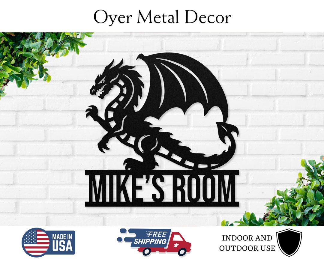 Personalized Dragon Monogram Sign, Custom Dragon Metal Art ...