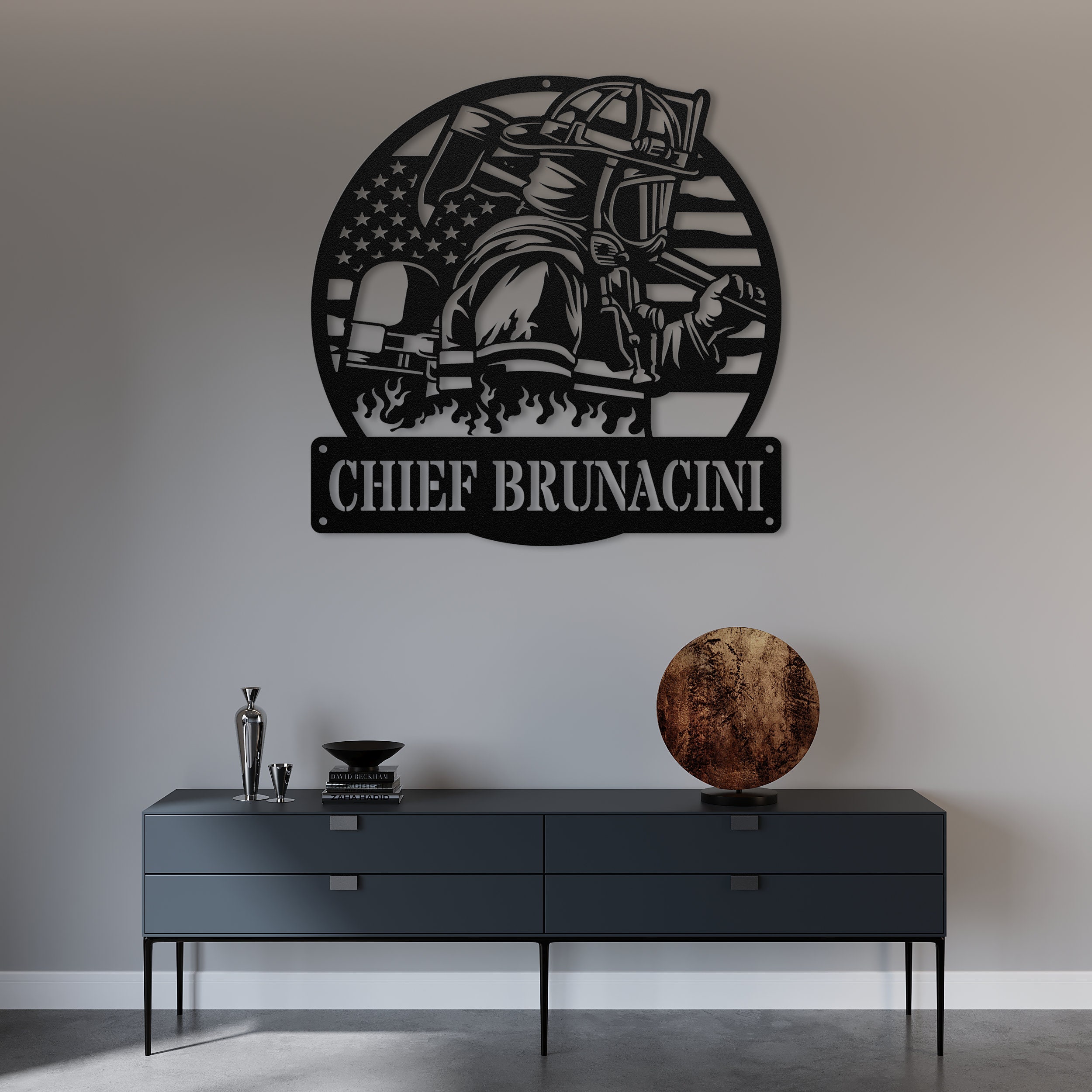 Custom Firefighter Monogram Metal Sign, Personalized Metal Fire ...