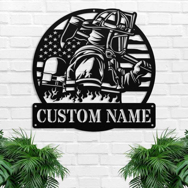 Custom Firefighter Monogram Metal Sign, Personalized Metal Fire ...