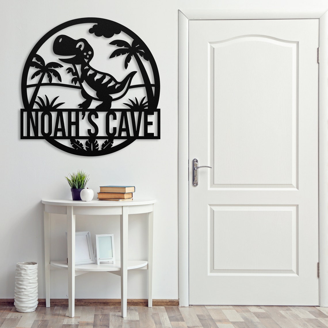 Personalized T Rex Dinosaur Name Sign, Metal Wall Art, Custom Dinosaur ...
