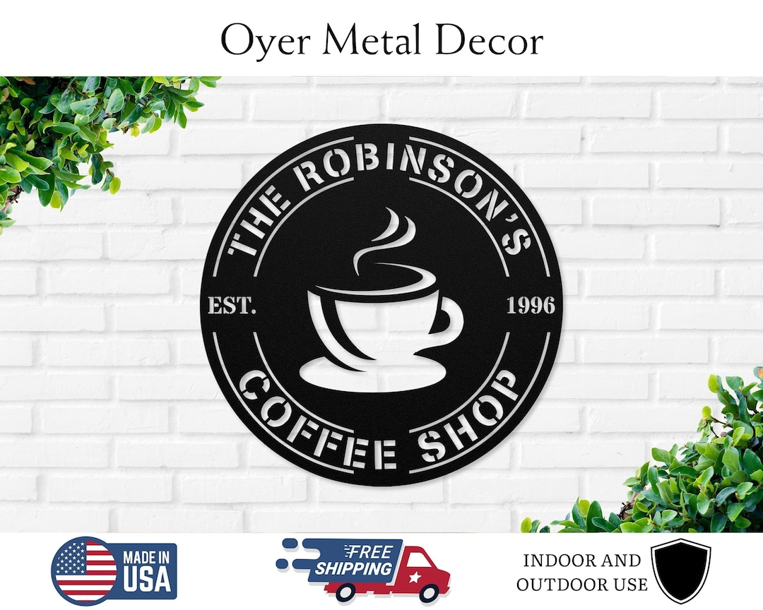 Custom Coffee Bar Metal Sign, Coffee Sign, Personalized Coffee Shop ...