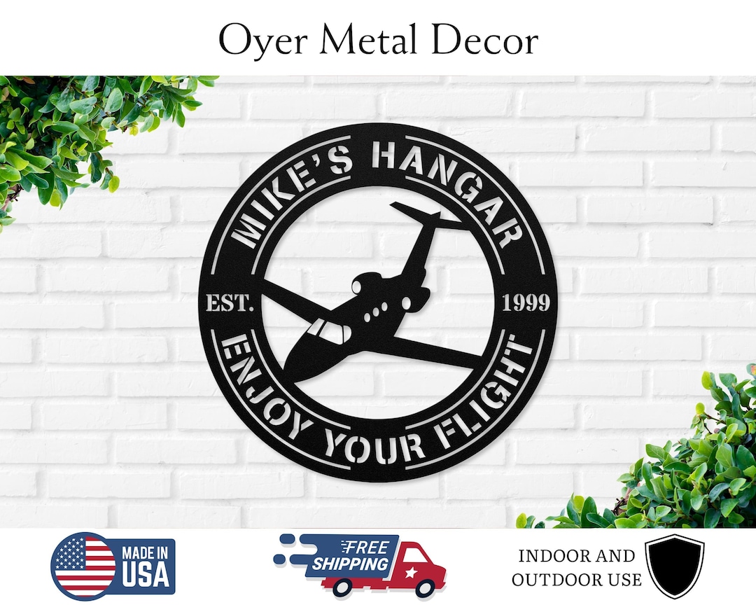 Personalized Metal Airplane Hangar Sign, Custom Plane Decor Metal Sign ...