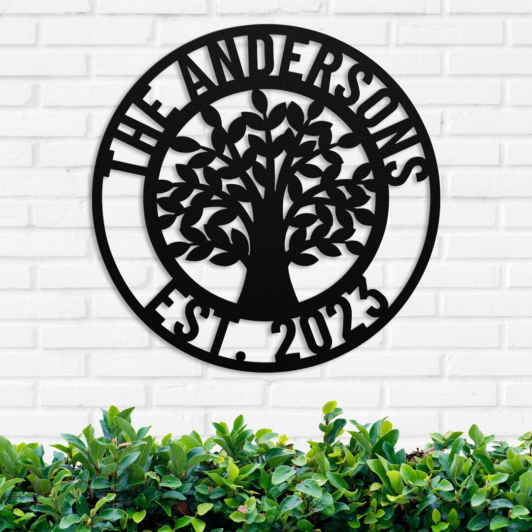 Personalized Tree of Life Metal Sign, Custom Family Tree Monogram Steel ...