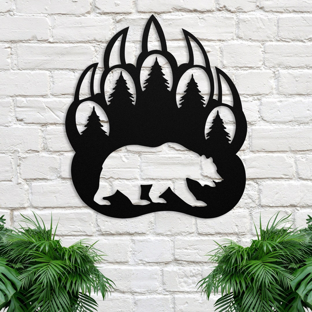Bear Outdoors Metal Wall Art Bear in Woods Cabin Sign Wall - Etsy