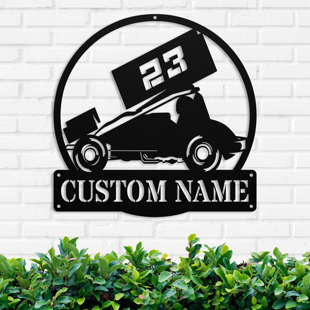 Custom Sprint Car Monogram Metal Wall Art, Personalized Racer Name Sign ...