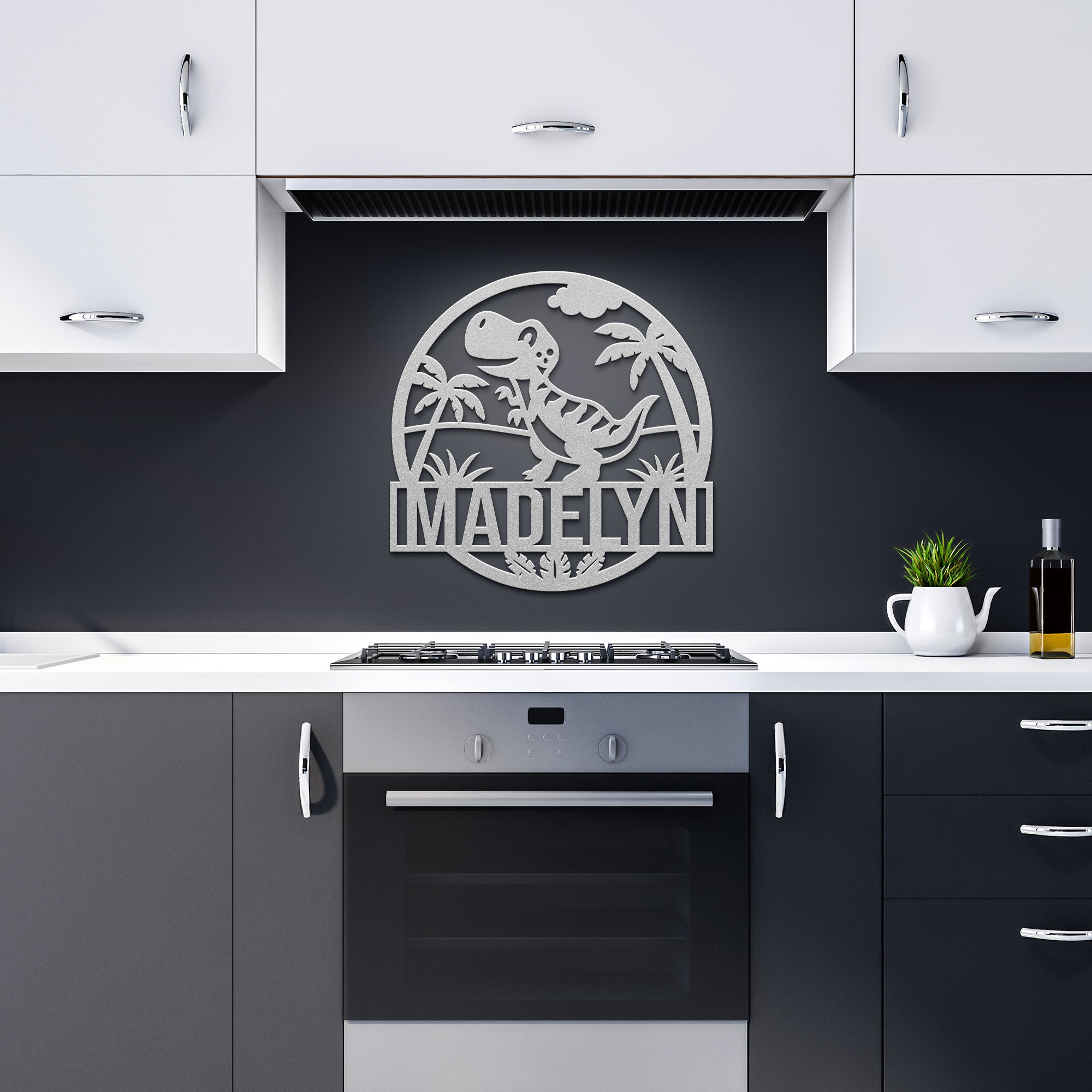 Personalized T Rex Dinosaur Name Sign, Metal Wall Art, Custom Dinosaur ...