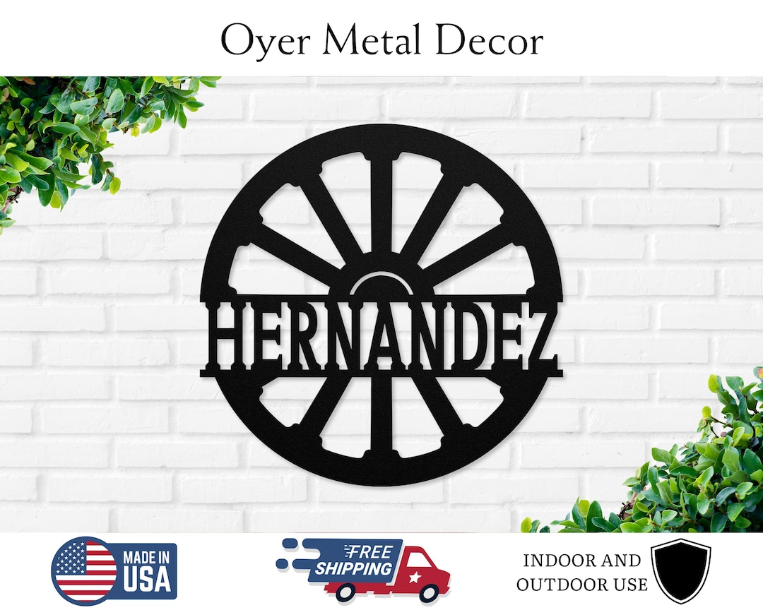 Personalized Wagon Wheel Sign, Custom Metal Monogram, Family Name Sign ...