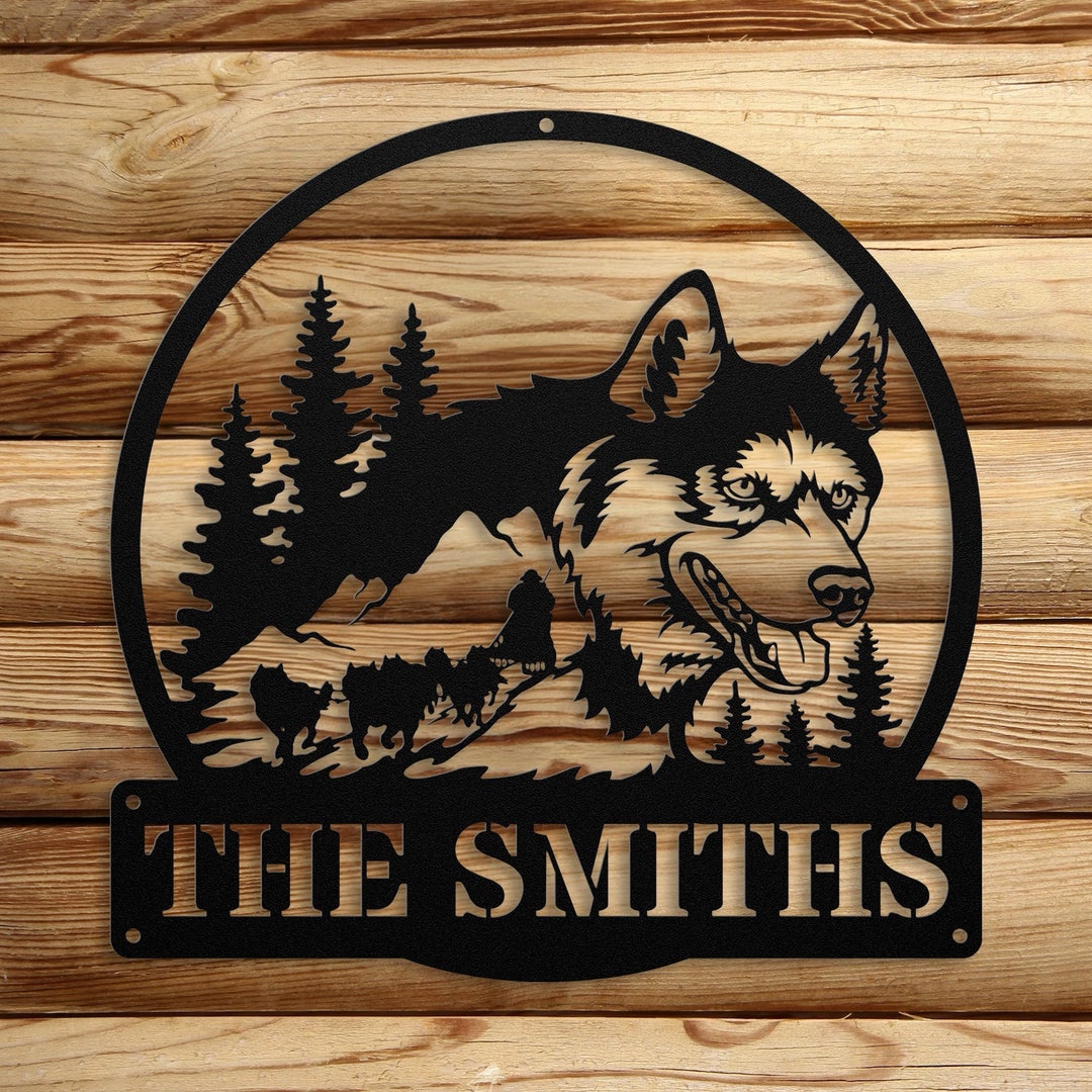 Custom Sled Dog Racing Monogram, Metal Husky Sign Decoration ...
