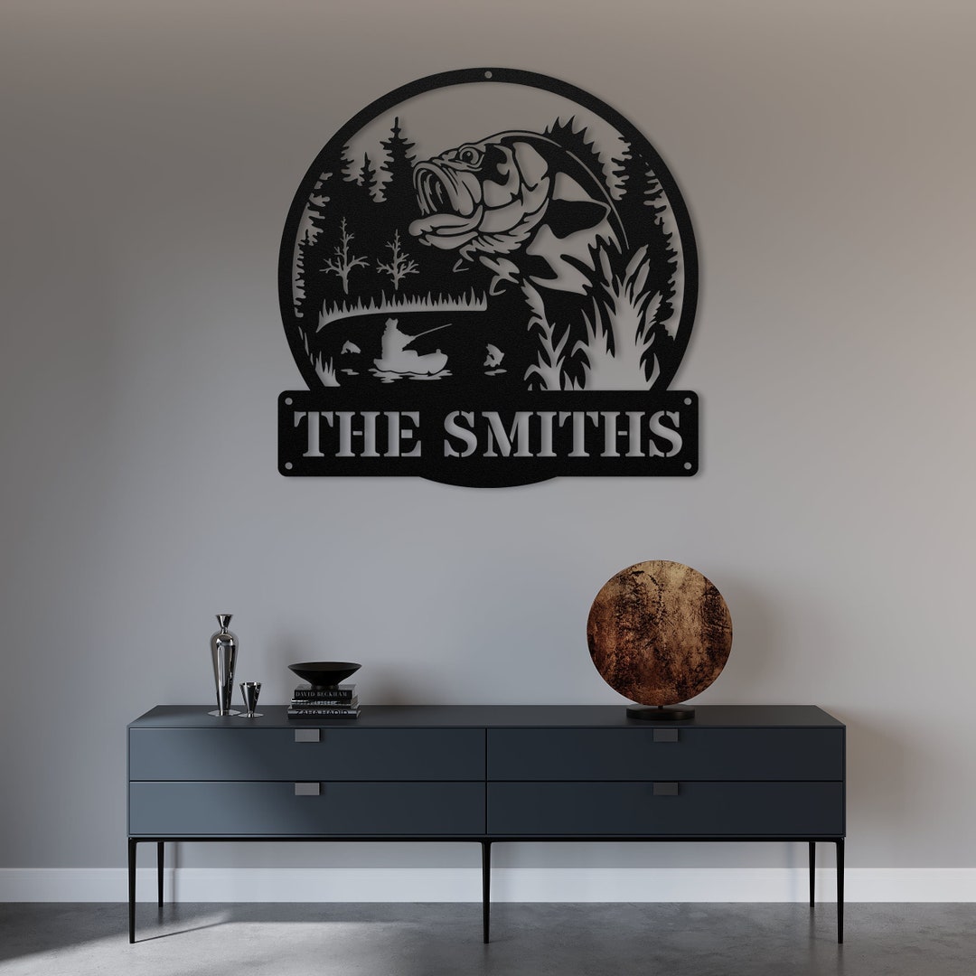 Custom Fish Metal Name Sign, Personalized Fisher Name Sign Home Decor ...