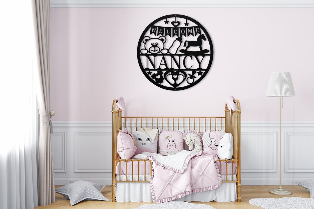 Personalized Newborn Baby Name Sign Metal Art, Custom Nursery Metal ...